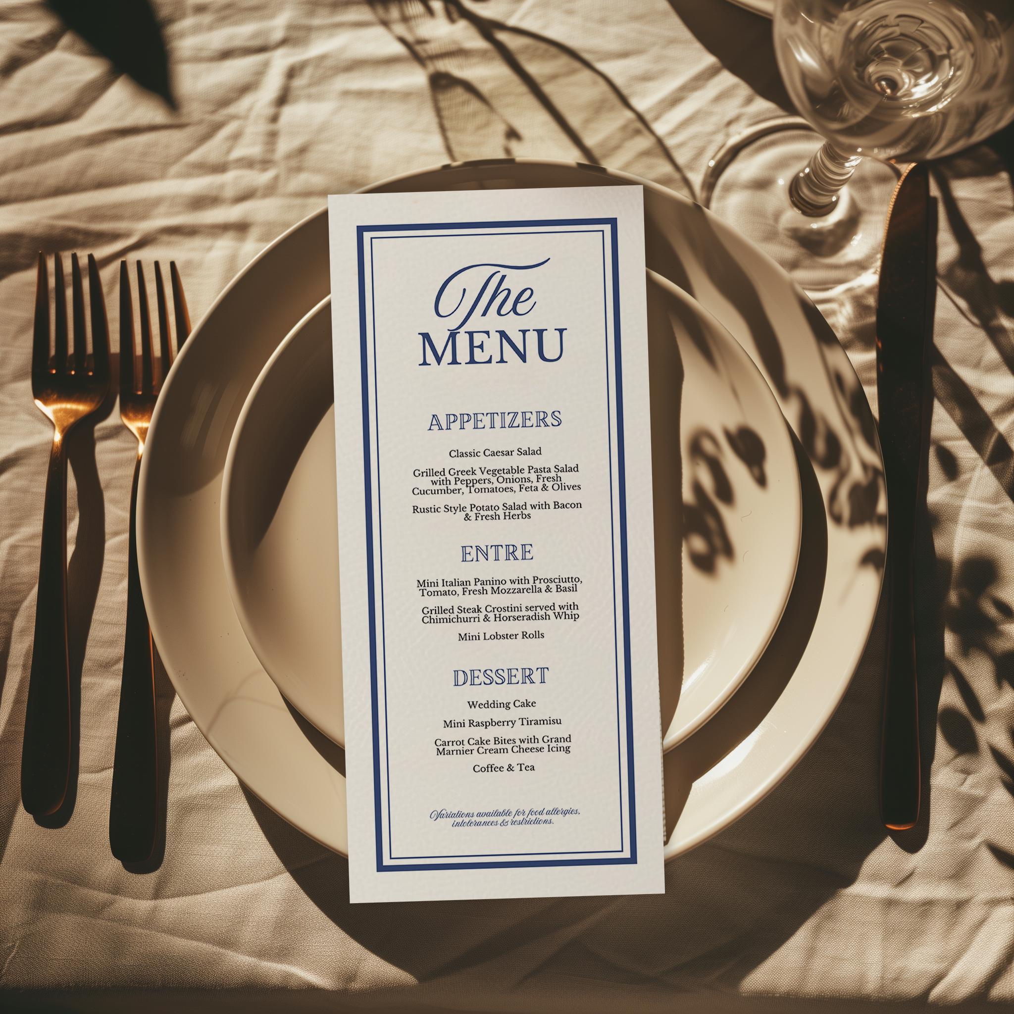 Nautical Wedding Menu Template: Coastal Reception Dinner Card (digital ...