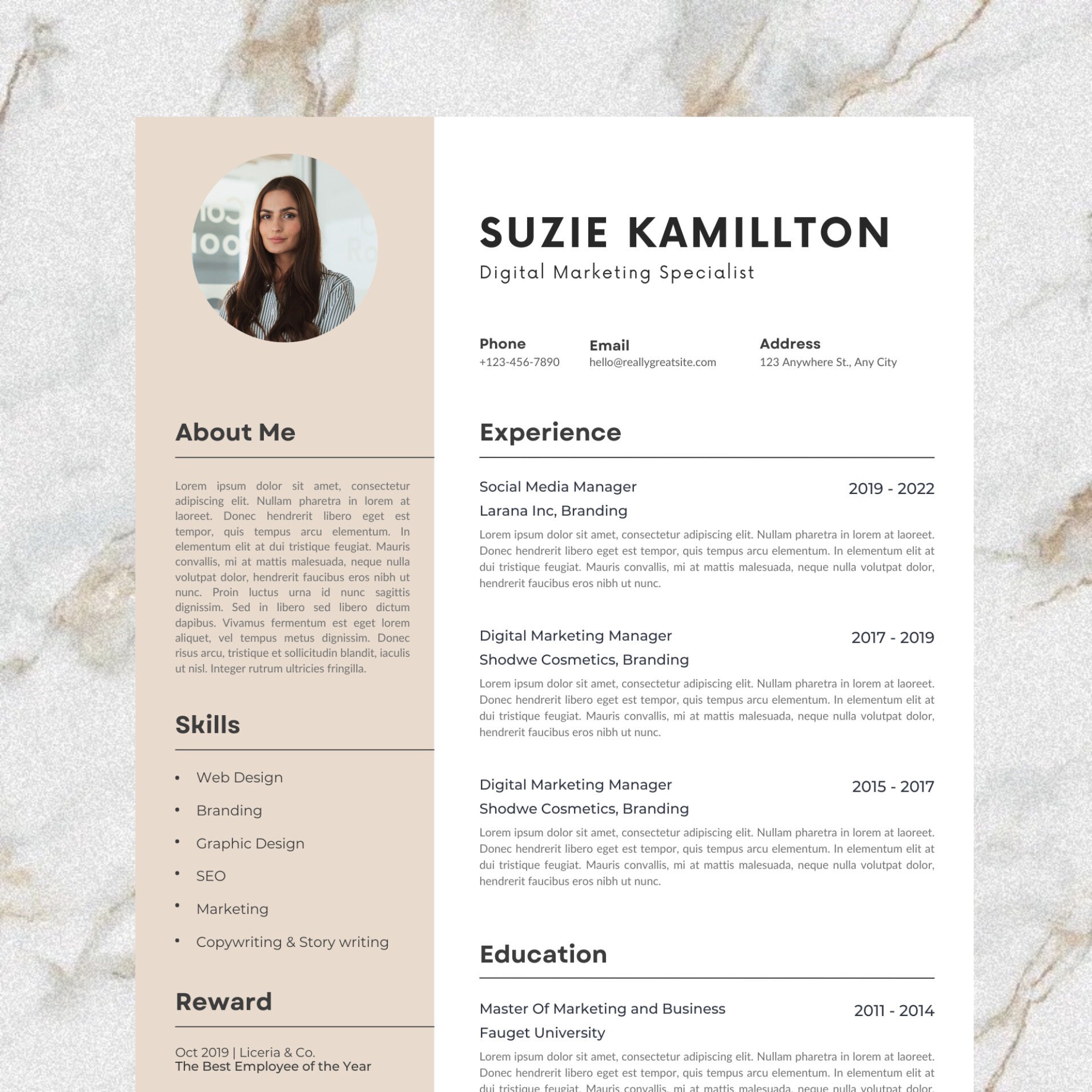 Creative Resume Template, With Photo, Editable CV Template ...