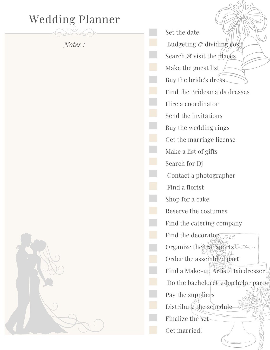 Wedding to Do List, Wedding Planner, Wedding Plan, Printable Wedding to Do List, Minimal Wedding ...