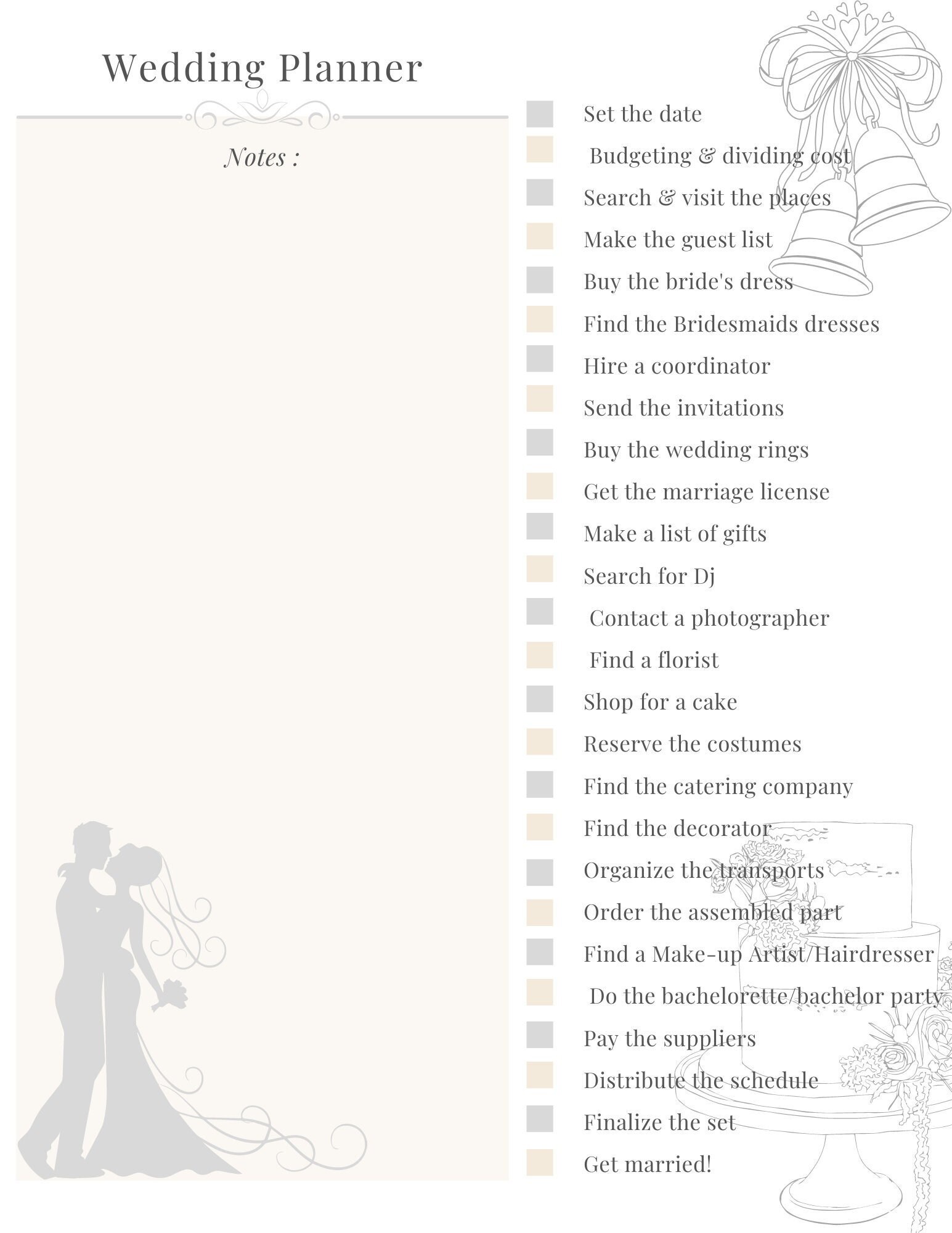 Wedding to Do List, Wedding Planner, Wedding Plan, Printable Wedding to ...