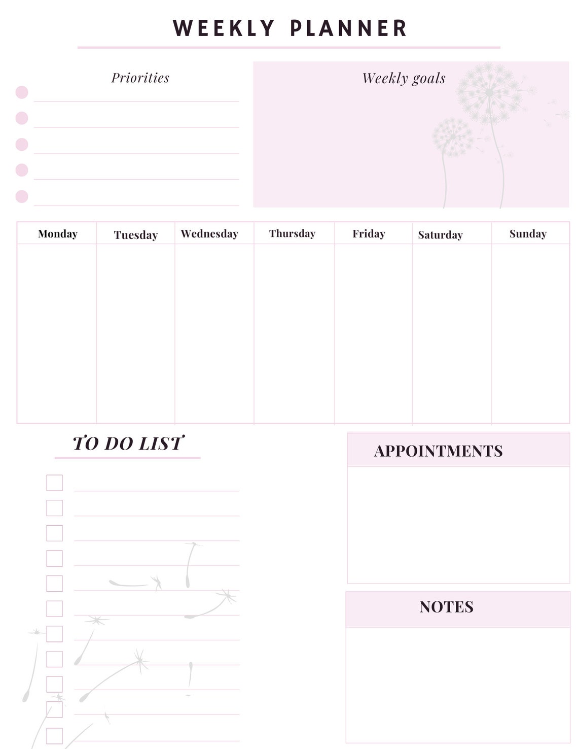 Weekly Planner, Instant Download, to Do List Printable, Productivity ...