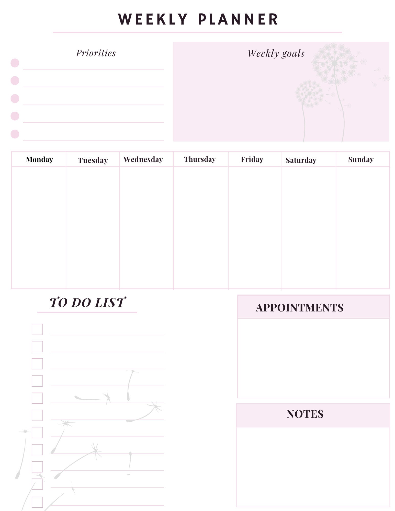 Weekly Planner, Instant Download, to Do List Printable, Productivity ...