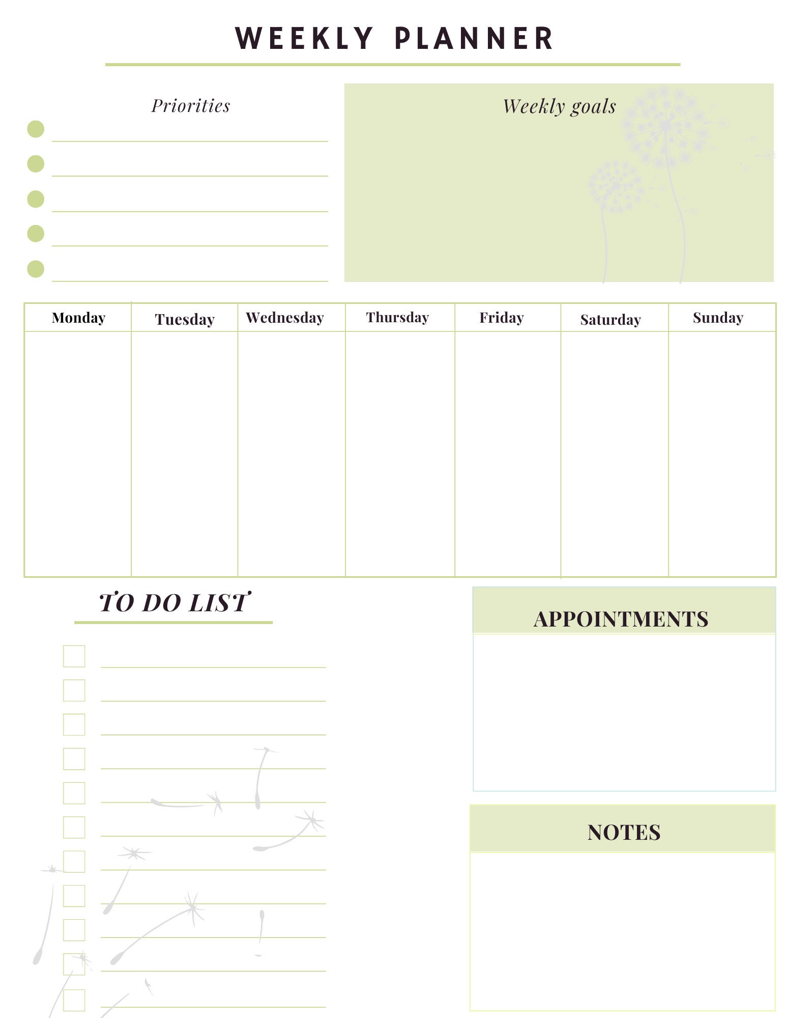 Weekly Planner, Instant Download, to Do List Printable, Productivity ...