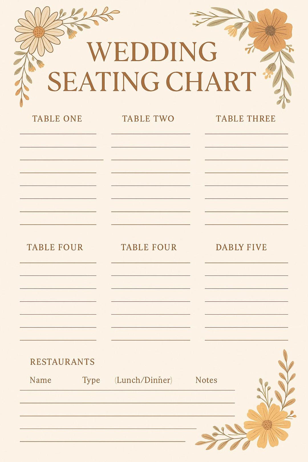 Boho Wedding Seating Chart Template | Printable PDF | Editable Table ...