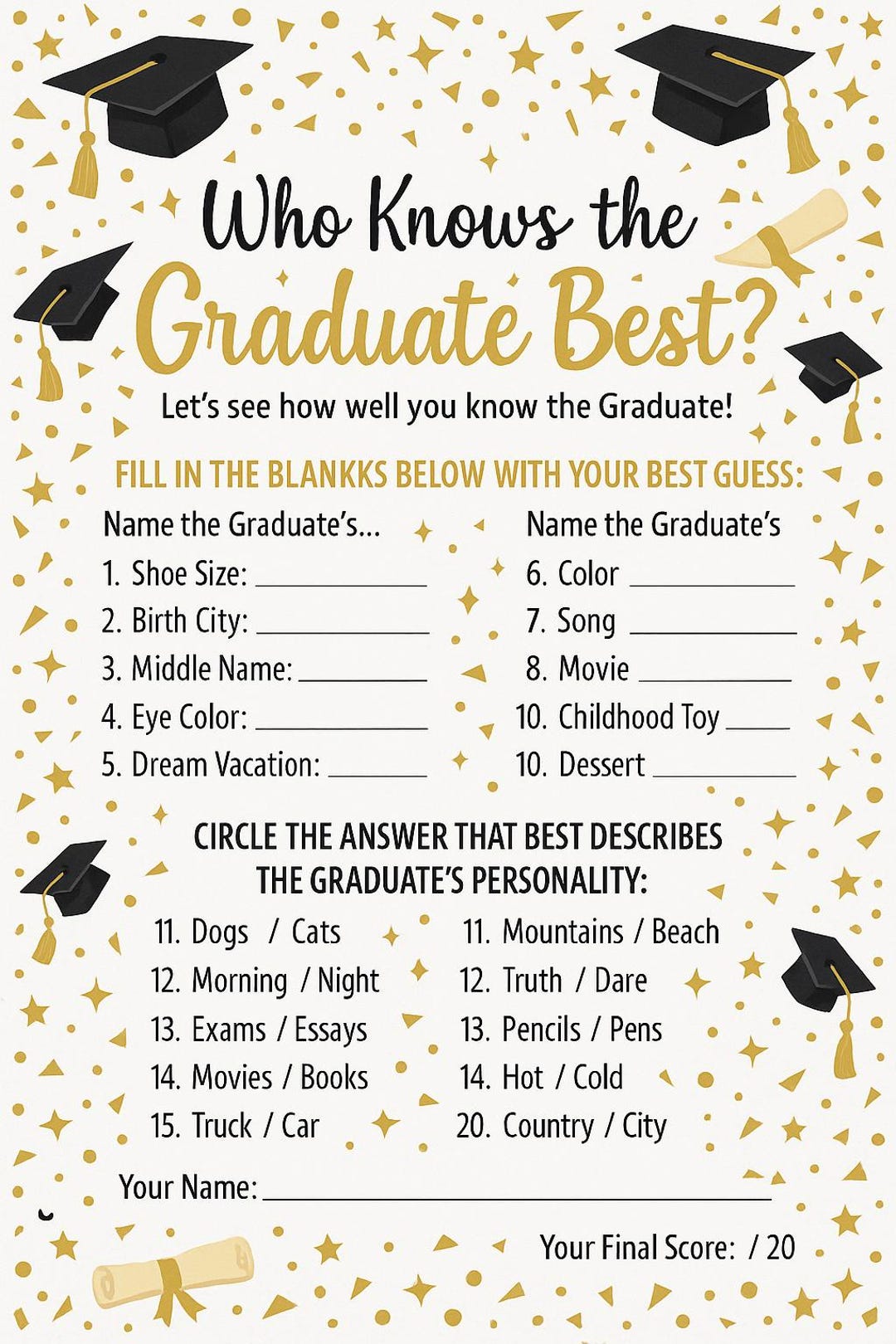 Graduation Game – Class of 2025 | Printable PDF | Graduation Party ...
