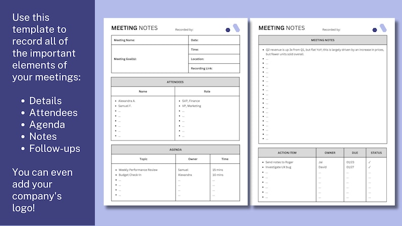 Editable Meeting Notes Template for Google Docs, Meeting Minutes ...