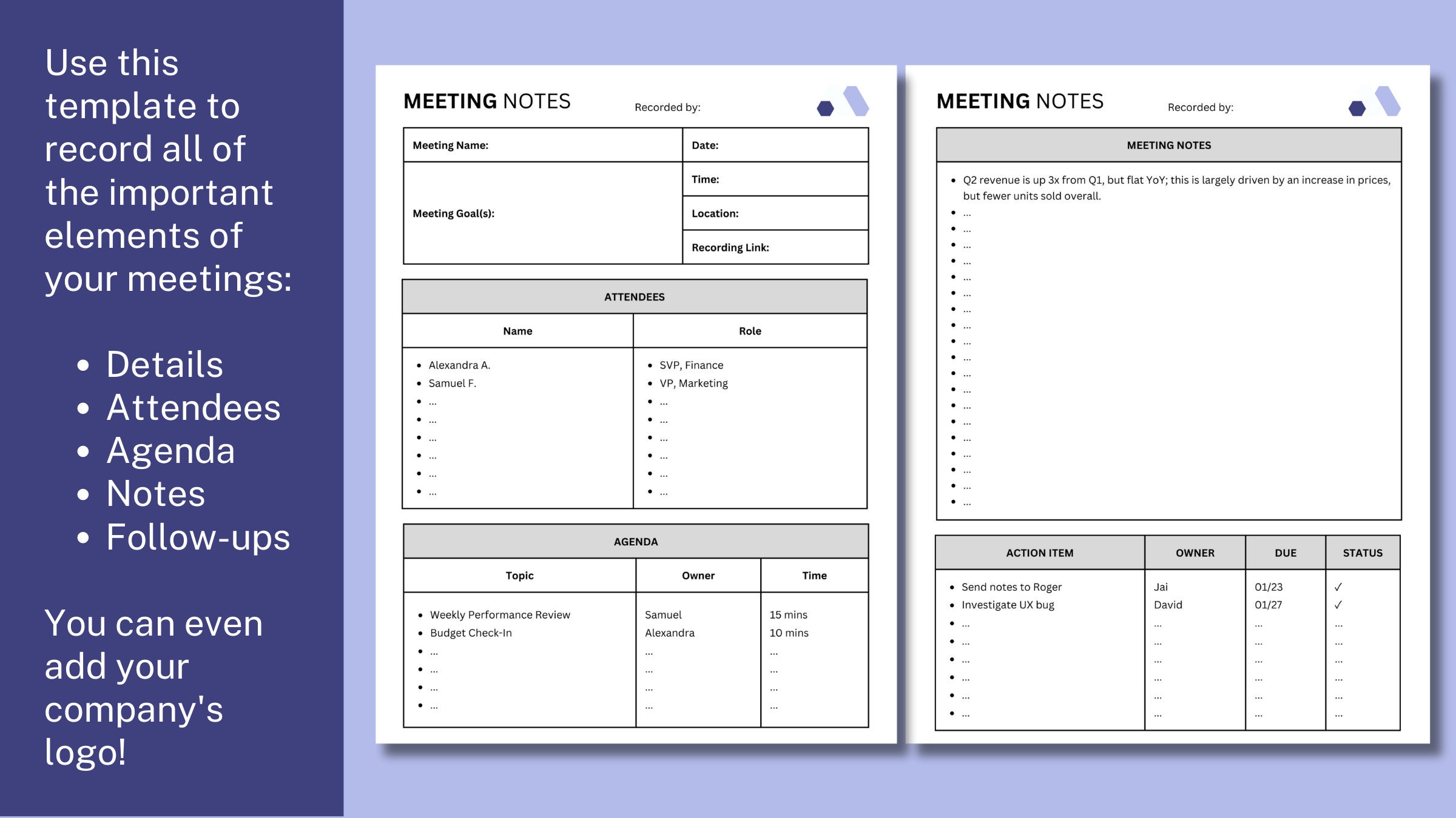 Editable Meeting Notes Template for Google Docs, Meeting Minutes ...