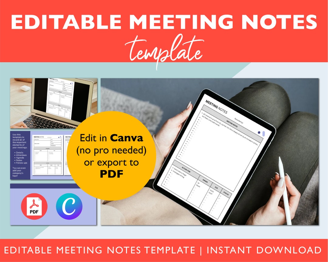 Editable Meeting Notes Template, Meeting Minutes, Meeting Agenda ...