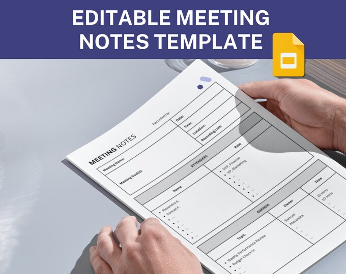 Editable Meeting Notes Template for Google Docs, Meeting Minutes ...