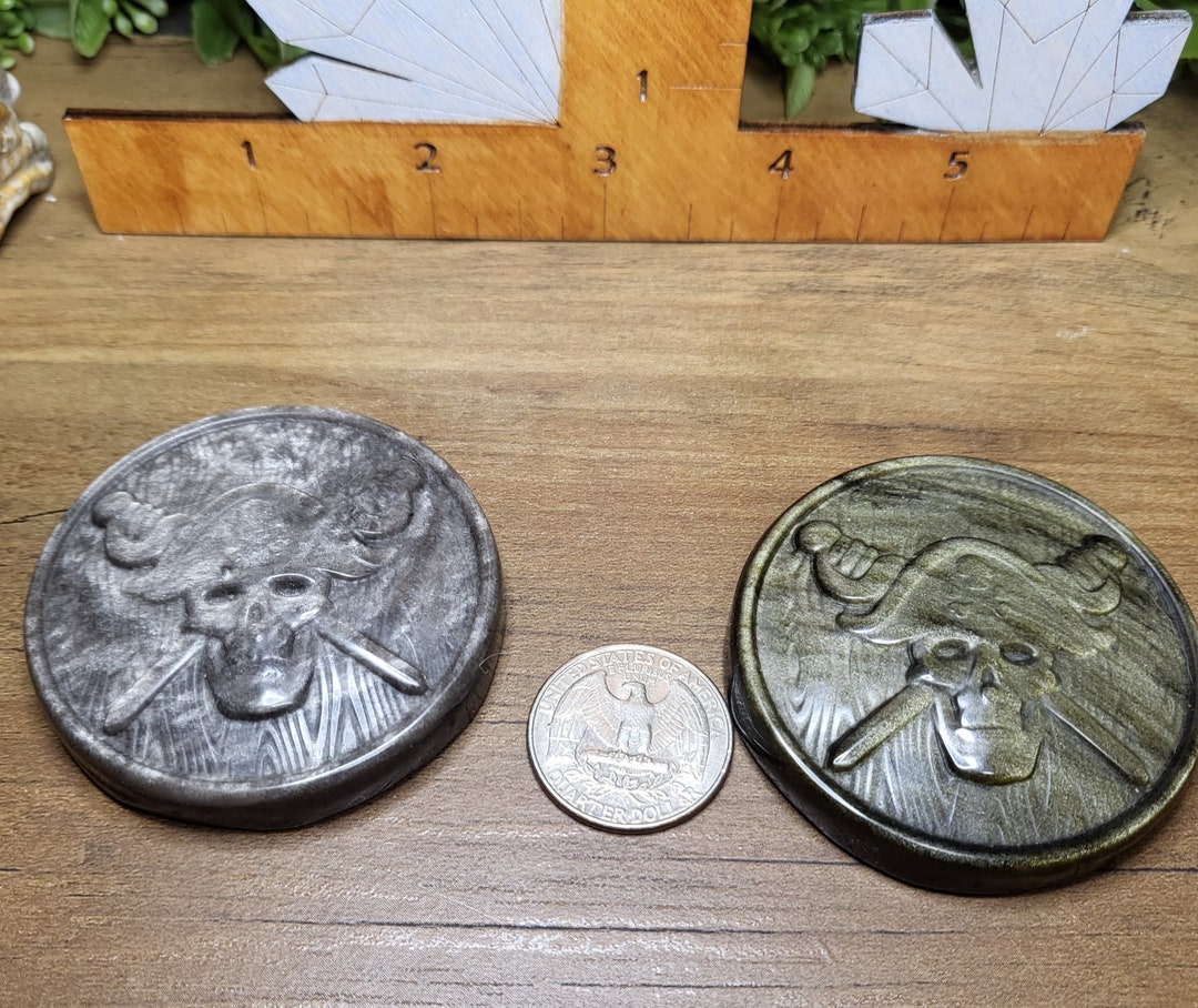 Pirate Doubloons Crystal Carving \\ Silver & Gold Obsidian - Etsy