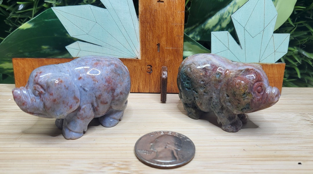 Crystal Pig Carvings // Ocean Jasper & Moss Agate - Etsy