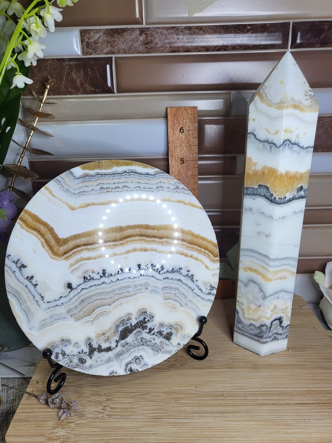 Dendritic Calcite Large Tower & Matching Slab W/ Stand - Etsy