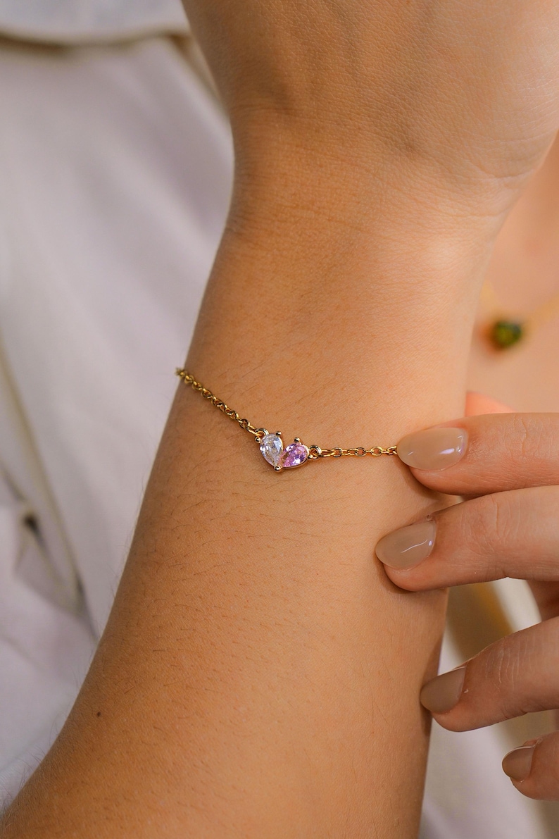 Custom Heart Birthstone Bracelet, Mother and Daughter Jewelry ...