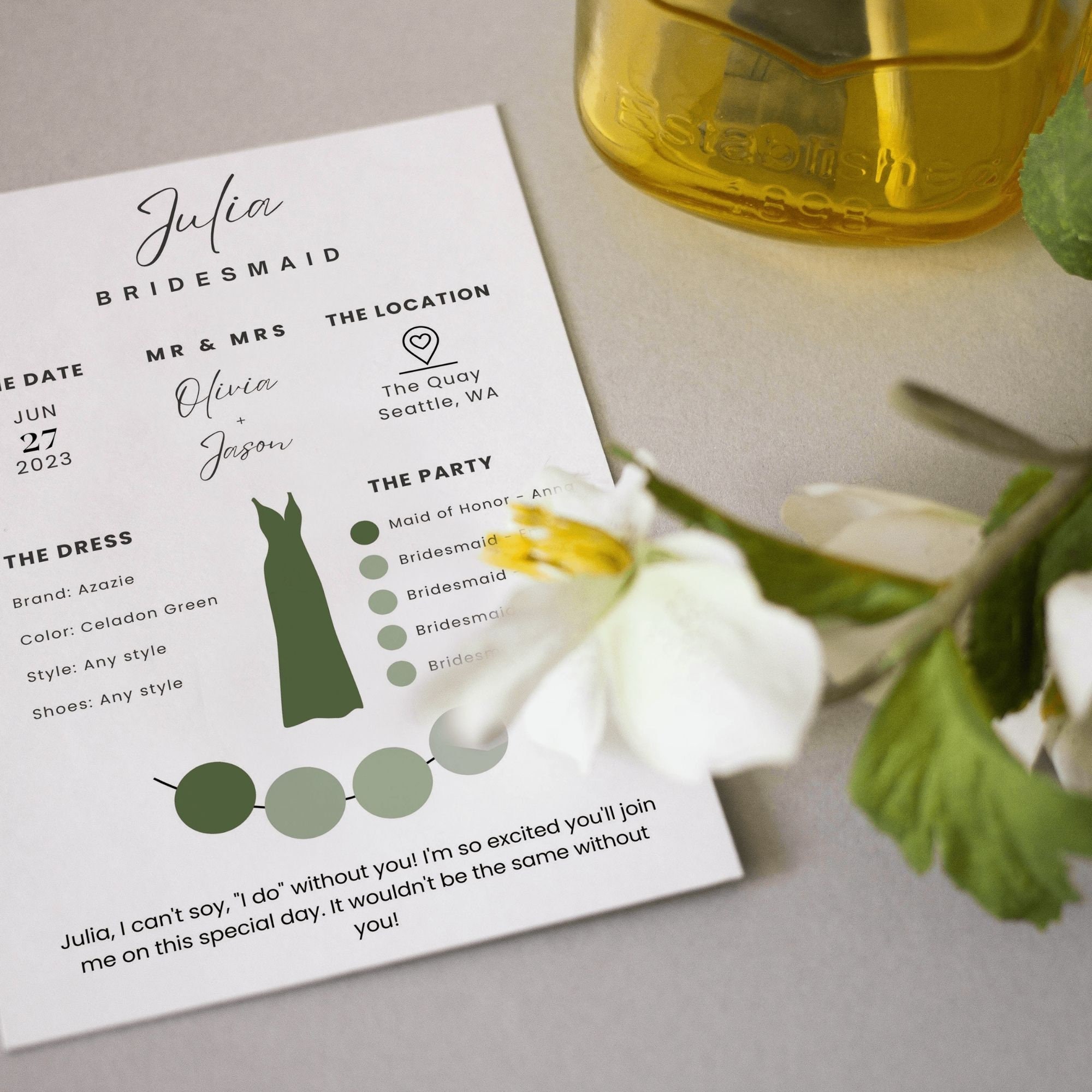 Simple Modern Bridesmaid Information Card, Bridesmaid Infographic ...