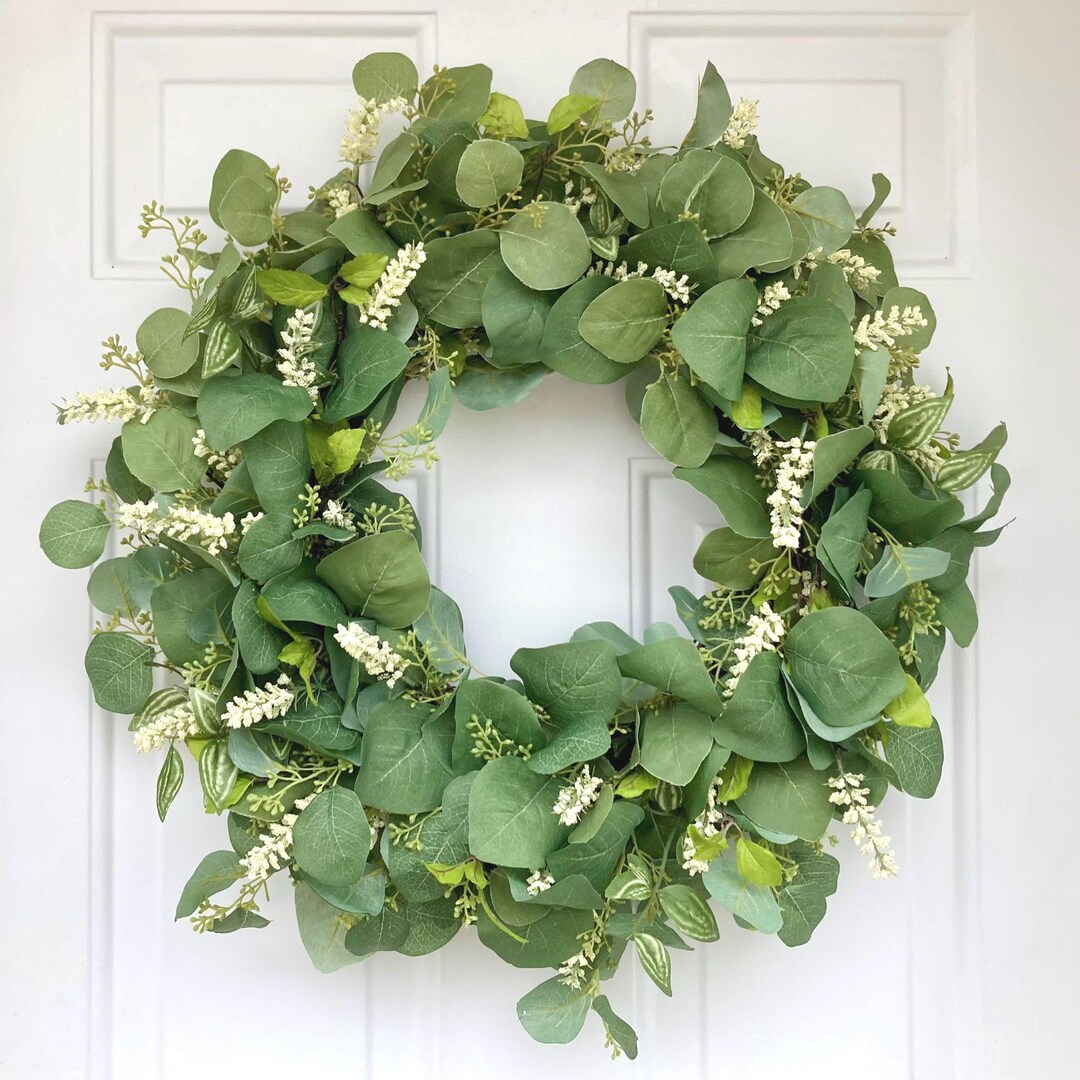 Everyday Neutral Wreath, Farmhouse Greenery Wreath for Front Door, Year ...