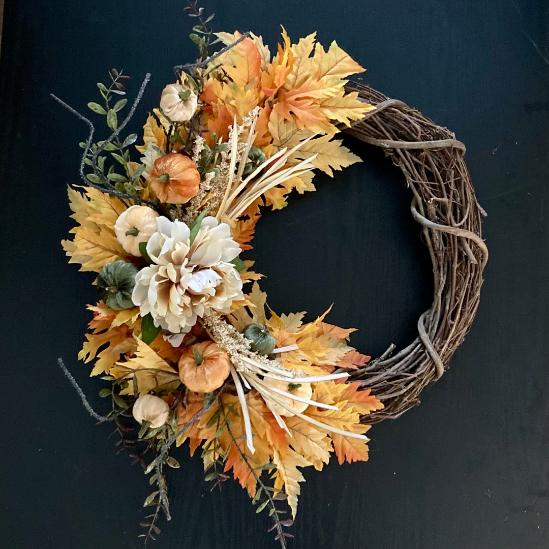 Colorful Fall Wreath for Front Door, Velvet Pumpkin Wreath, Bright ...