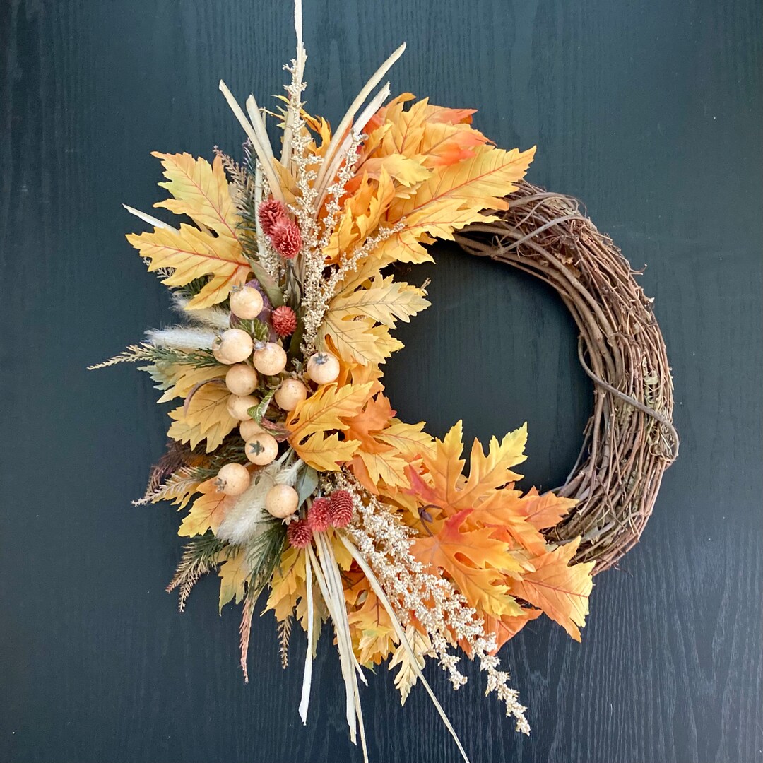 Colorful Fall Wreath for Front Door, Orange and Cream Rustic Wreath ...