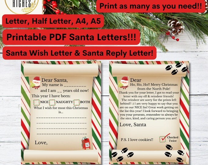 Printable Santa Letter, Printable Santa Reply Letter, Kids Letter to ...