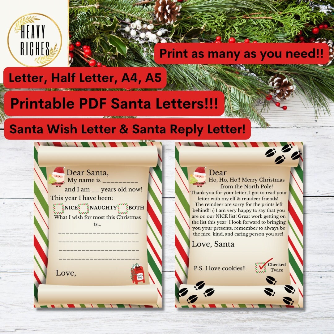 Printable Santa Letter, Printable Santa Reply Letter, Kids Letter to ...