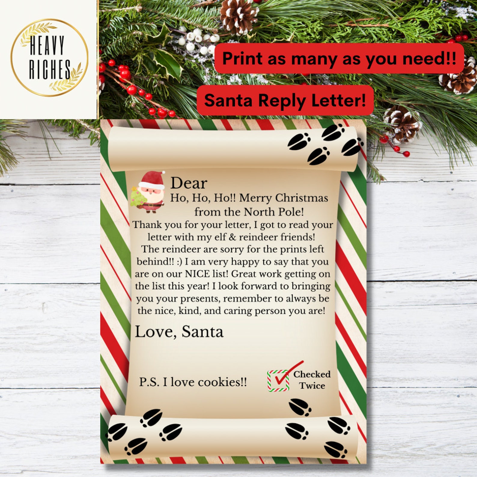 Printable Santa Letter, Printable Santa Reply Letter, Kids Letter to ...