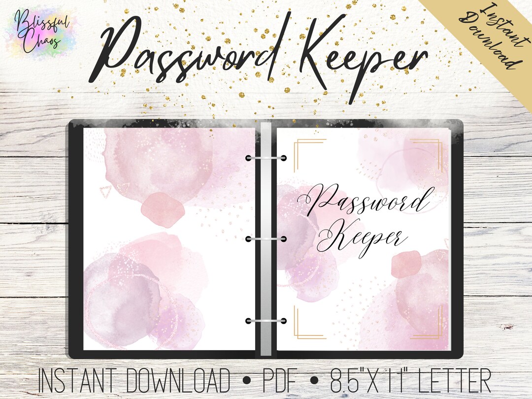 Pink & Gold Password Keeper Planner Page Printable - Planner, Log In ...