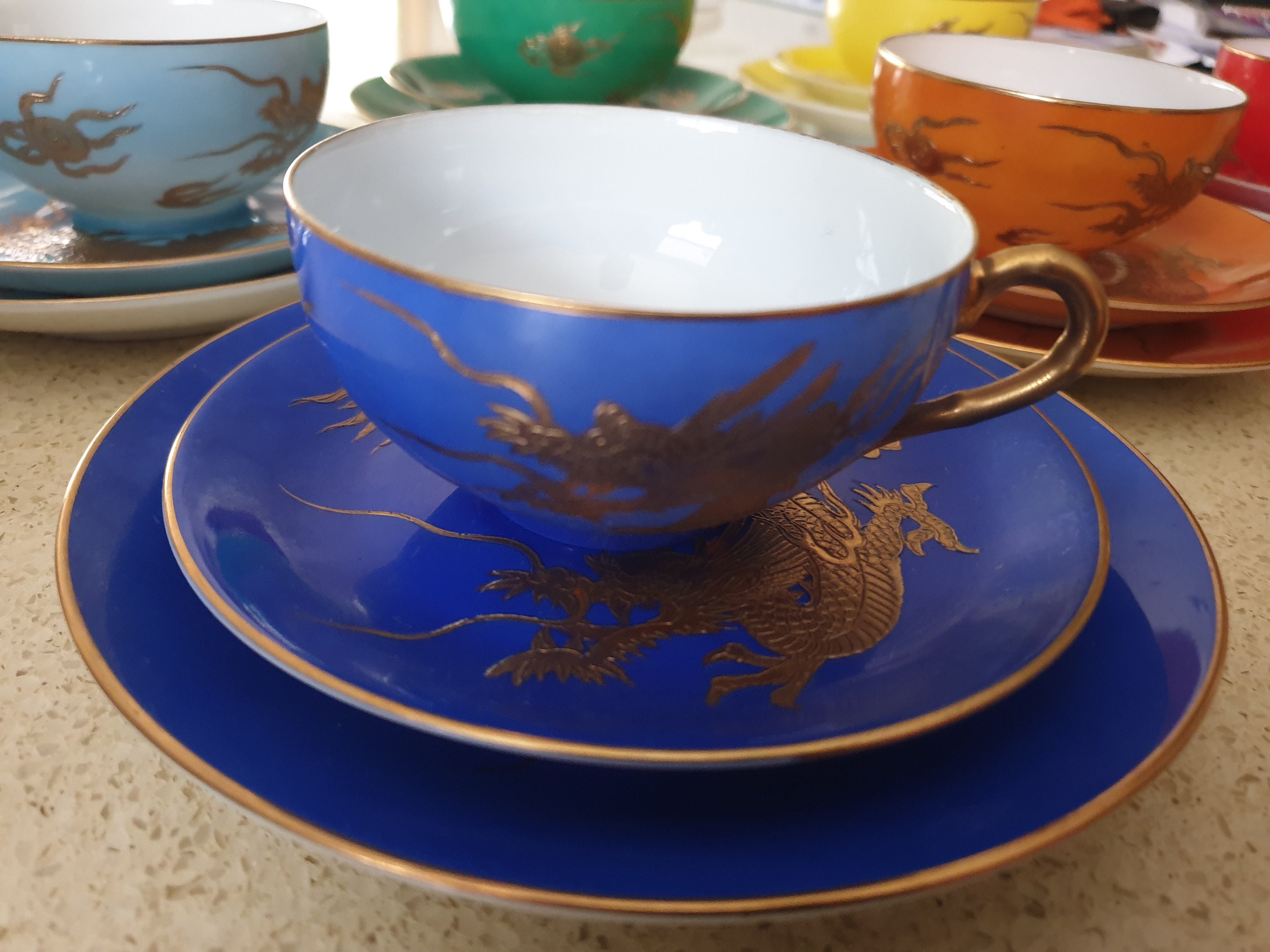 Vintage Japanese Fine Bone China 6 Setting Trio Tea Set With Gilded ...