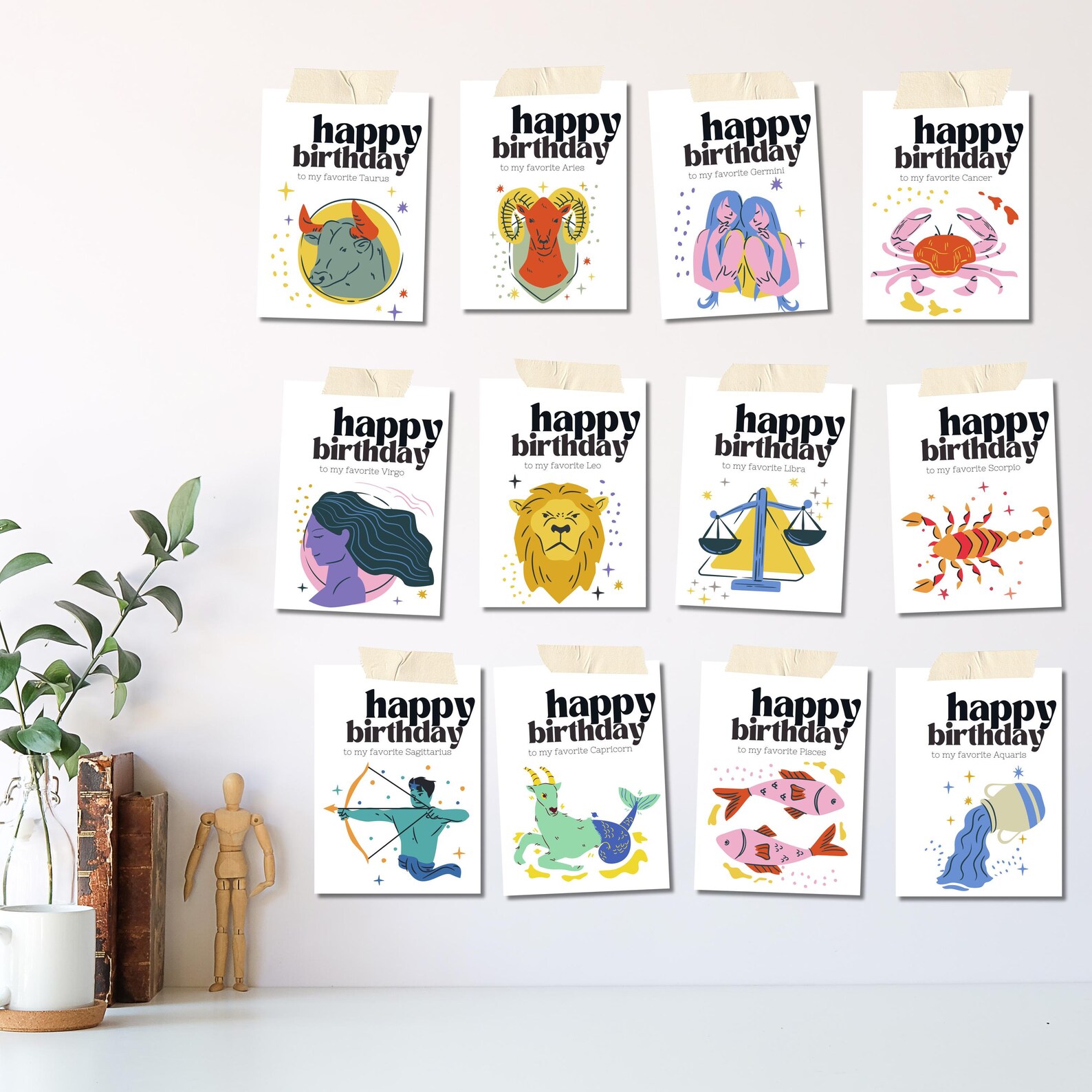 Digital Zodiac Sign Birthday Card Sets With an Envelope Template - Etsy ...
