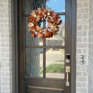 Fall Wreath for Front Door With Rust Bunnytails, Neutral Cream Pumpkins ...