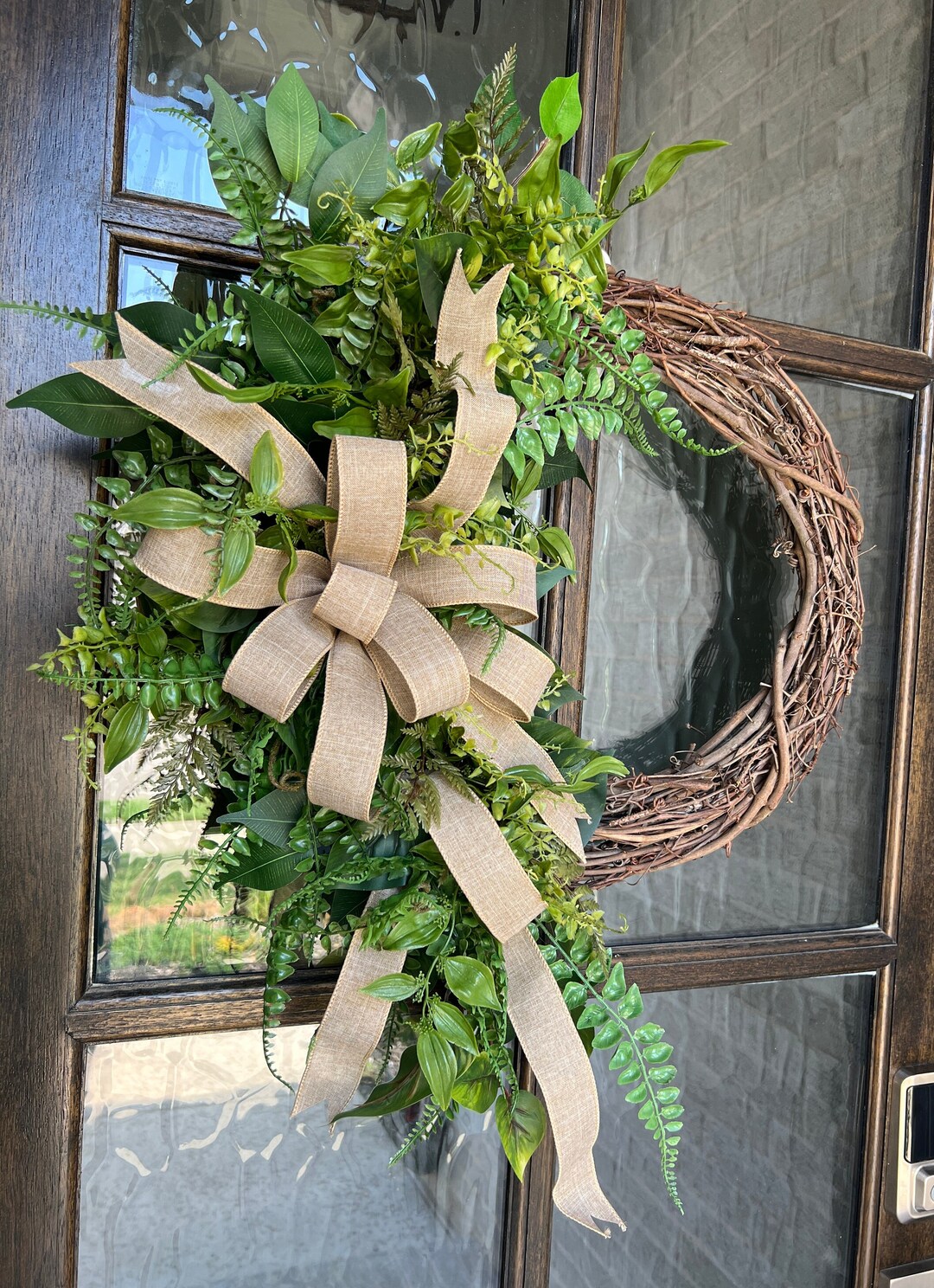 Everyday Greenery Wreath With Burlap Bow, Year Round Faux Greenery ...