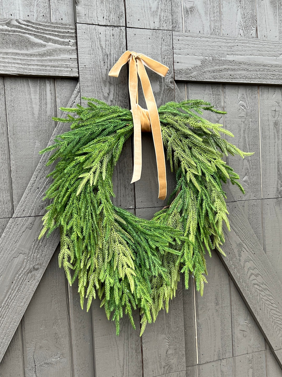 Norfolk Pine Cascading Christmas Wreath, Winter Greenery Wreath With ...