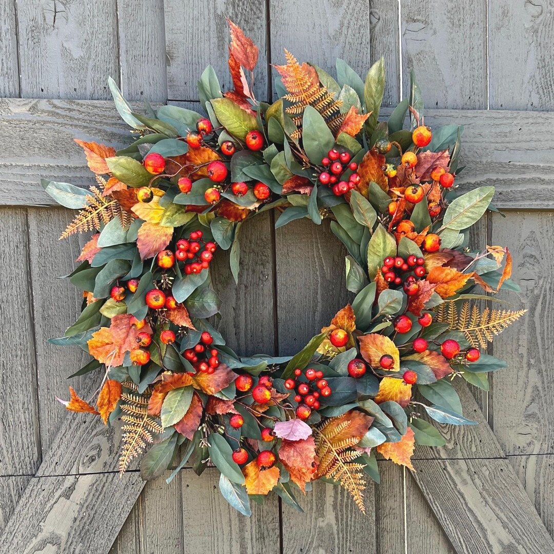 Fall Eucalyptus Wreath With Orange Berries, Autumn Wreath for Front ...