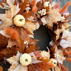 Fall Wreath for Front Door With Rust Bunnytails, Neutral Cream Pumpkins ...