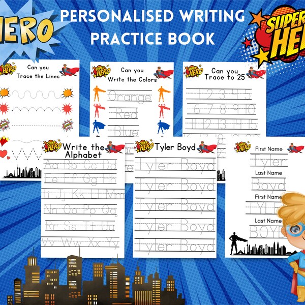 Super Hero Abc Writing Practice - Etsy