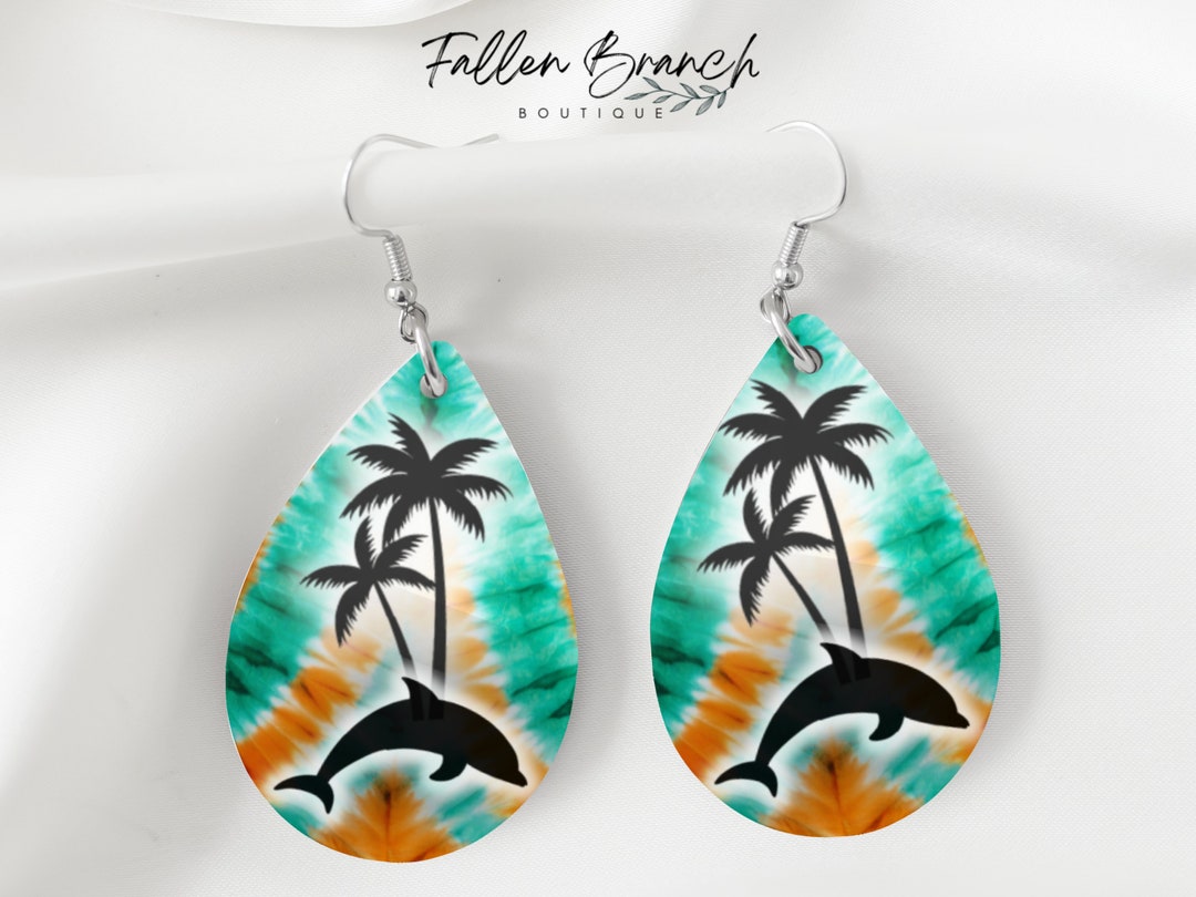 Miami Dolphins Tie Dye Ohrringe in Türkis, Orange und Weiß mit Palmen ...