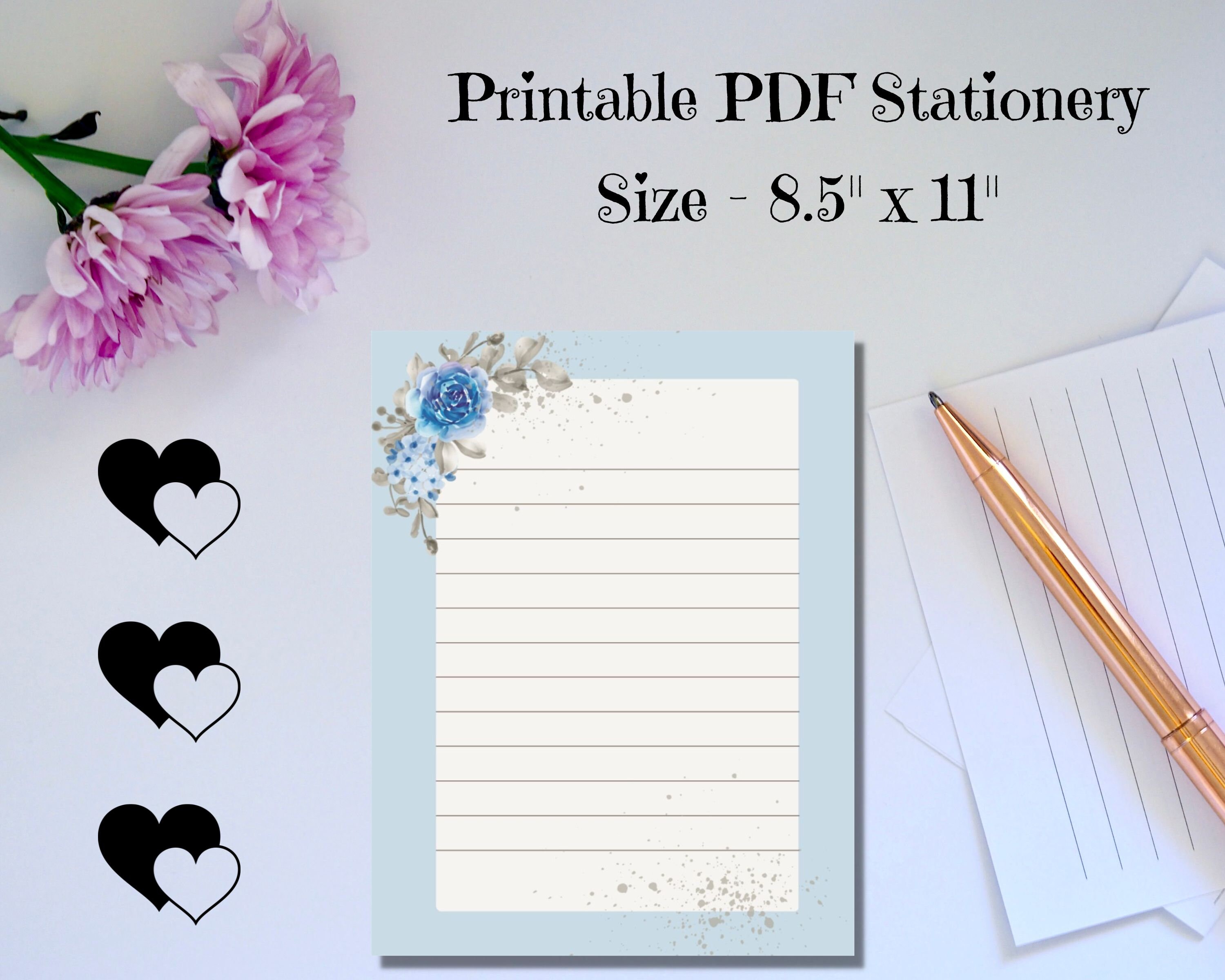 Printable PDF Stationery Writing Paper Set US Letter Size Lined and ...