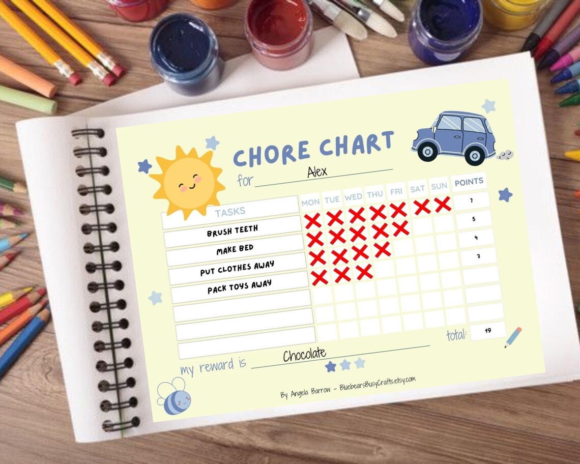 PDF Printable Kids Weekly Chore Chart Cleaning Chart Daily Routine ...