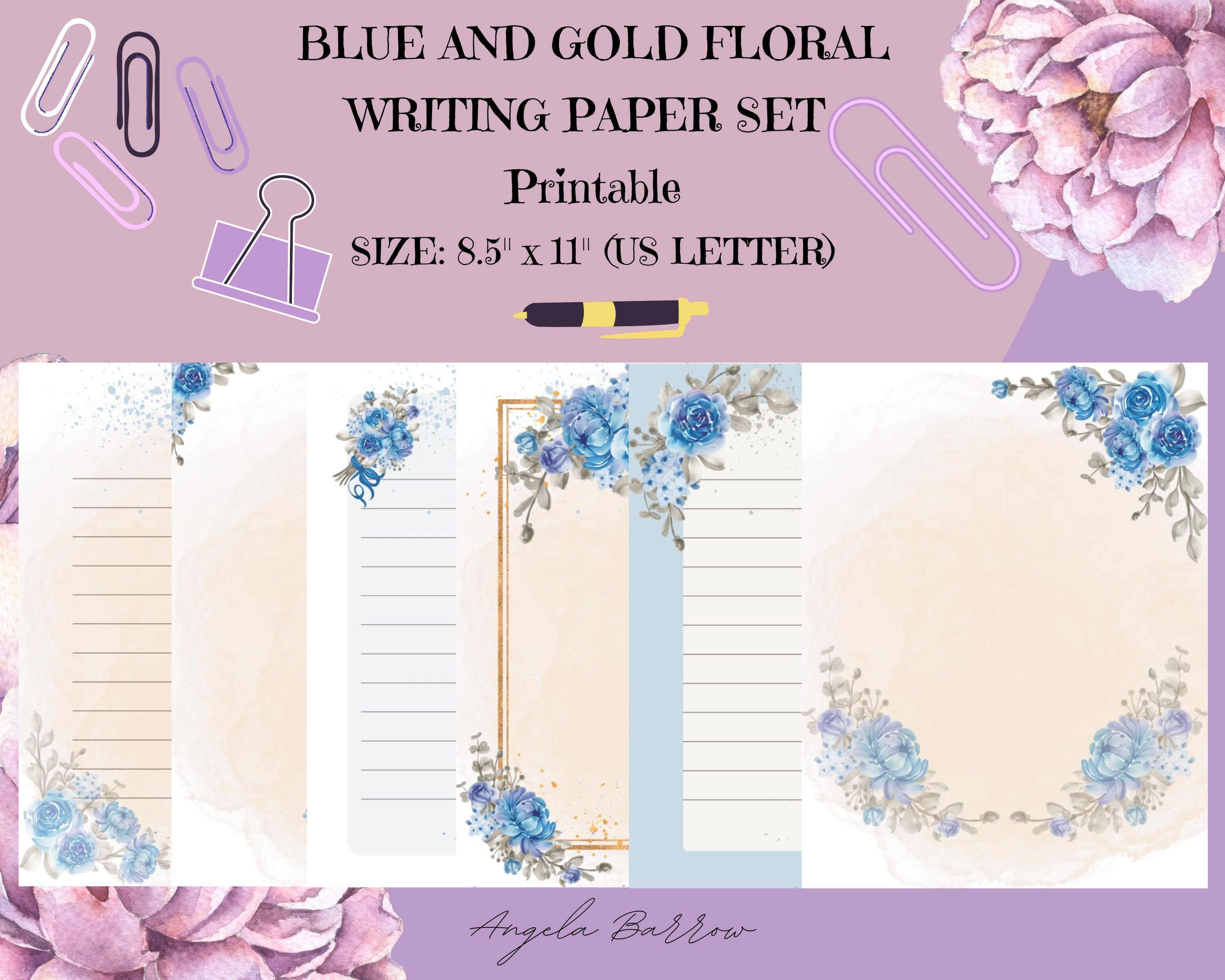 Printable PDF Stationery Writing Paper Set US Letter Size Lined and ...