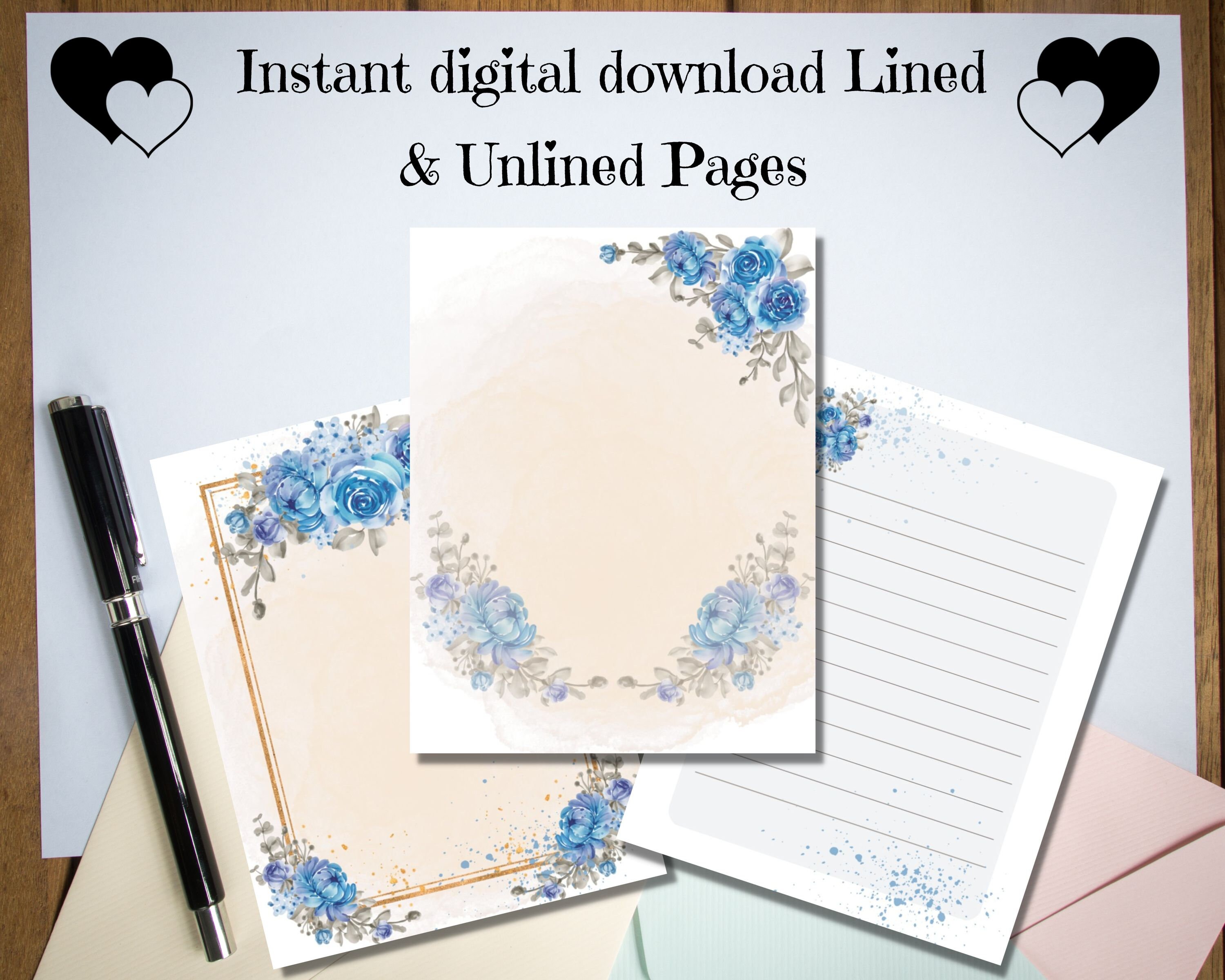 Printable PDF Stationery Writing Paper Set US Letter Size Lined and ...
