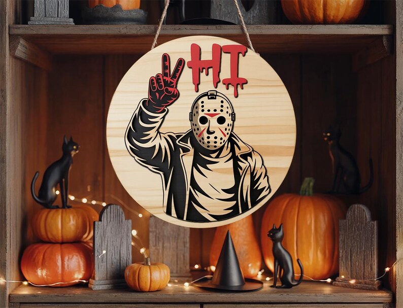 Letrero de madera para puerta con personaje de terror / Decoración de ...