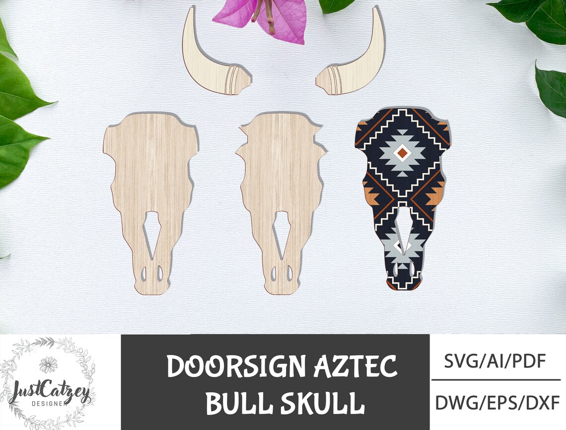 Aztec Bull Skull Sign SVG, Bull Skull Wood Sign Svg, Door Sign Svg ...