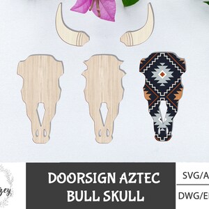 Aztec Bull Skull Sign SVG, Bull Skull Wood Sign Svg, Door Sign Svg ...