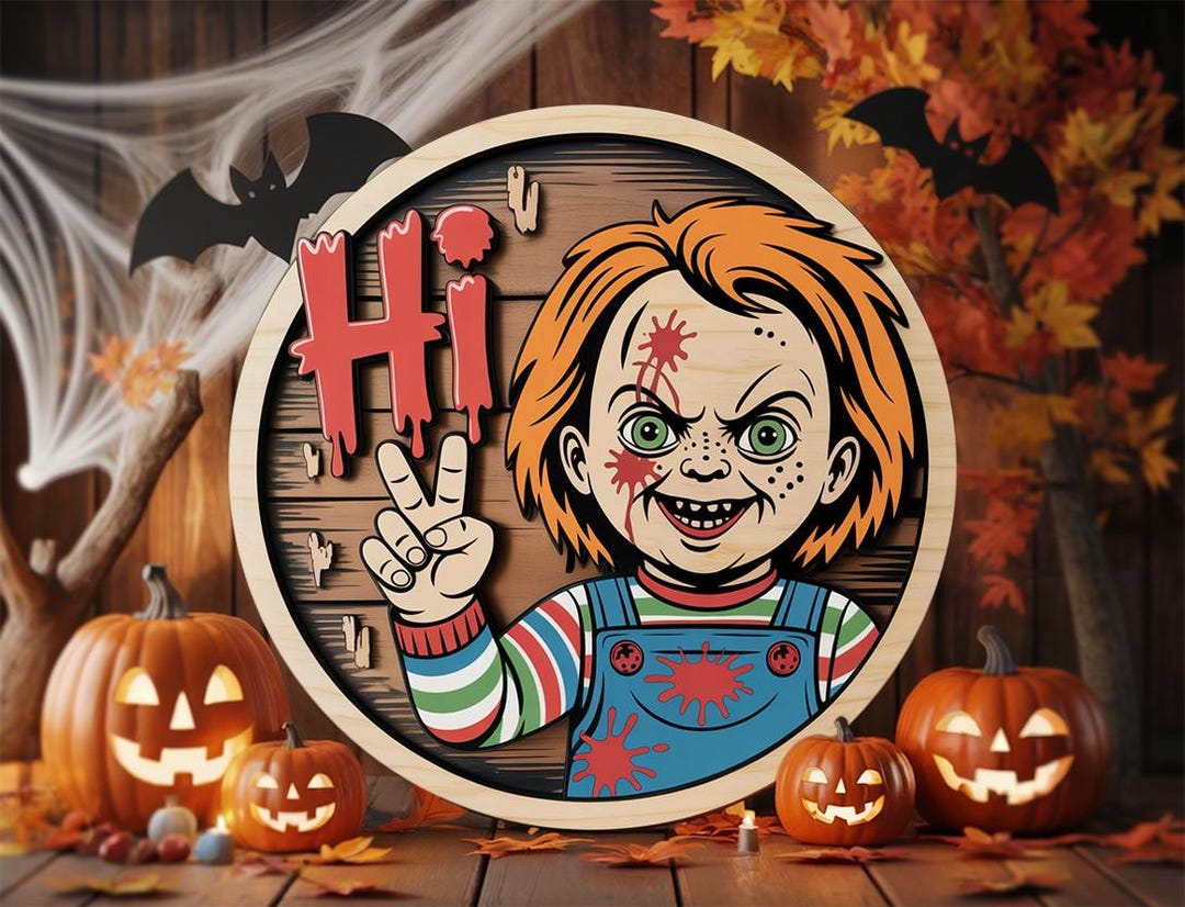 Creepy Doll Halloween Sign | Layered Laser Cut Wood Door Decor - Etsy