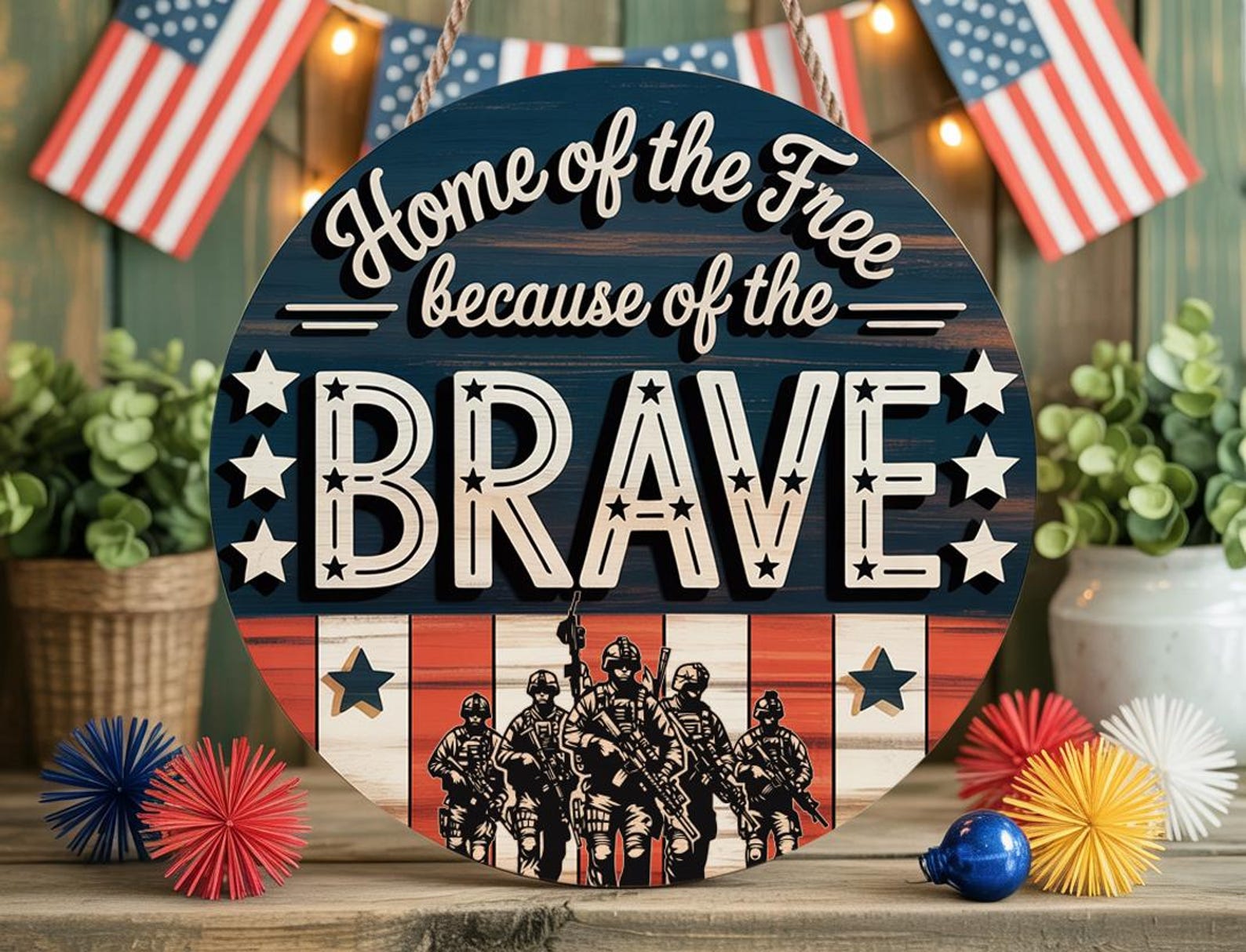 Patriotic Military Round Wood Sign | 4th of July, Independence Day ...