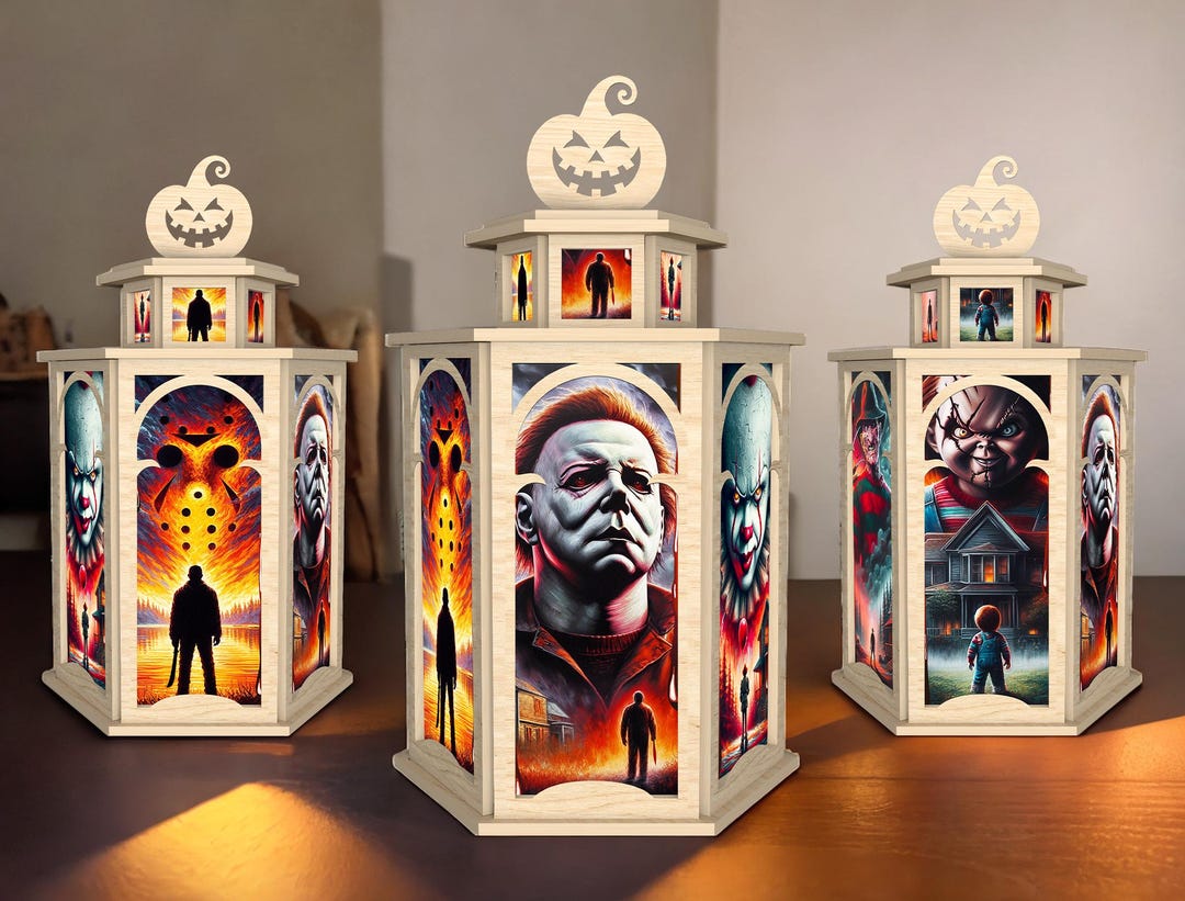 Ultimate Horror Lantern, Scary Villains With Fiery Backdrop and Haunted ...