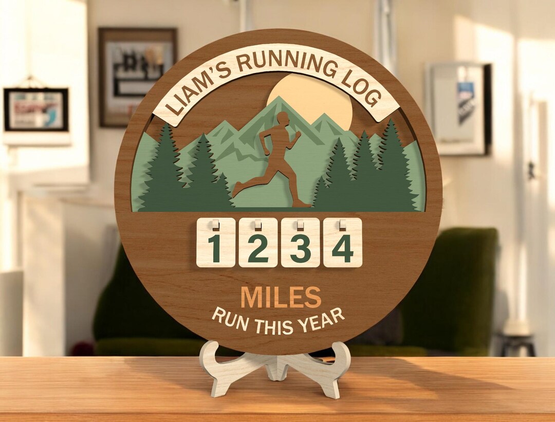 Personalized Miles Run Tracker This Year, Mountain Running Decor ...