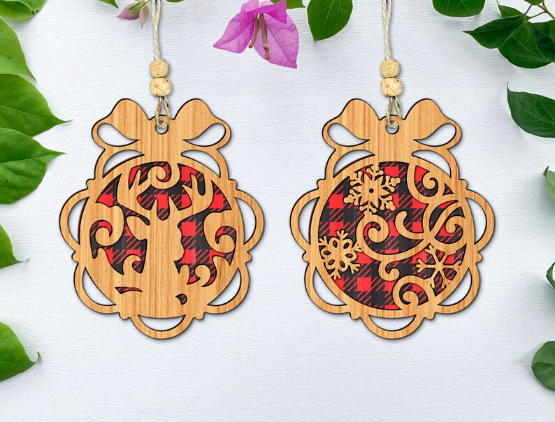 Christmas Ornaments SVG Bundle, Buffalo Plaid Laser Cut Files (digital ...