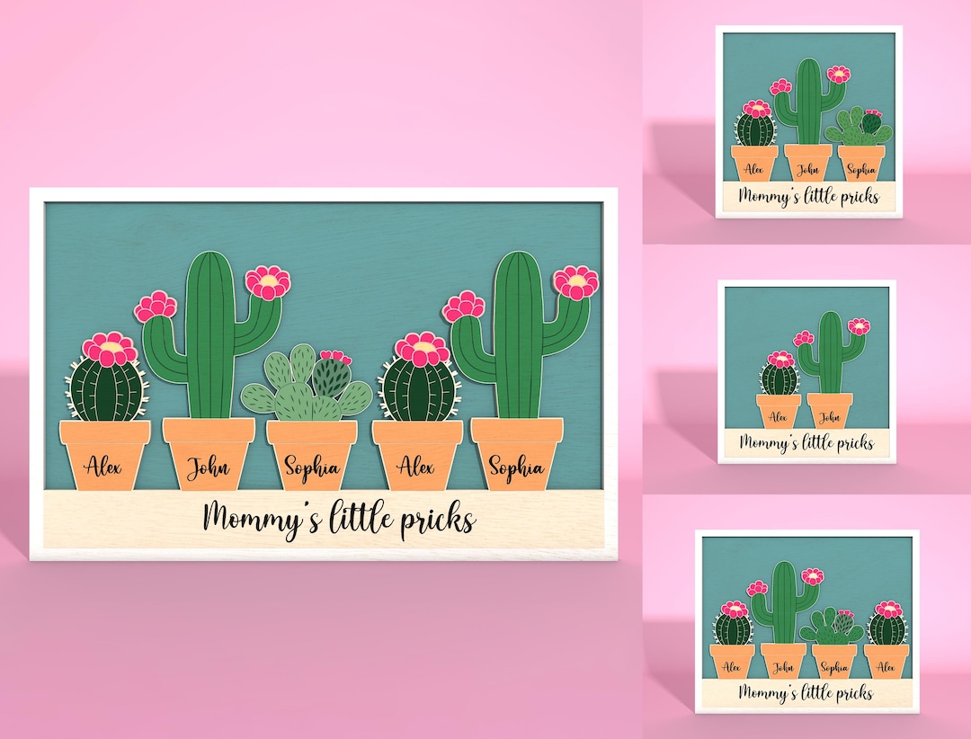 Personalized Mother's Day Cactus Flower SVG, Custom Cut Wood File ...