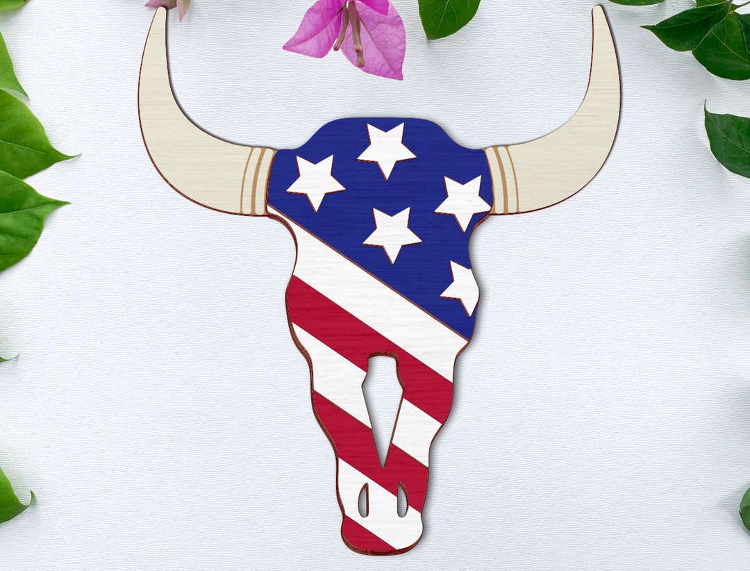 Patriotic Cow Skull Sign SVG Cow Skull Wood Sign Svg Door - Etsy