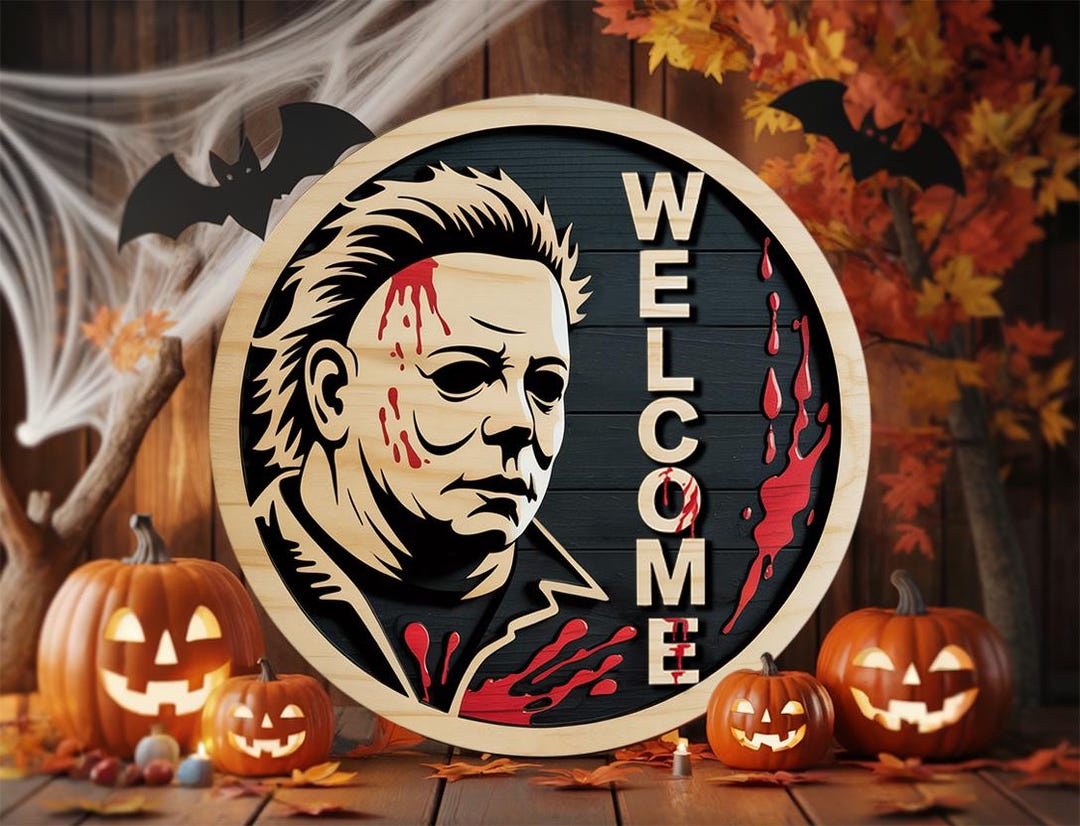 Halloween Door Hanger Welcome Horror Character Sign | Bloody Scary ...