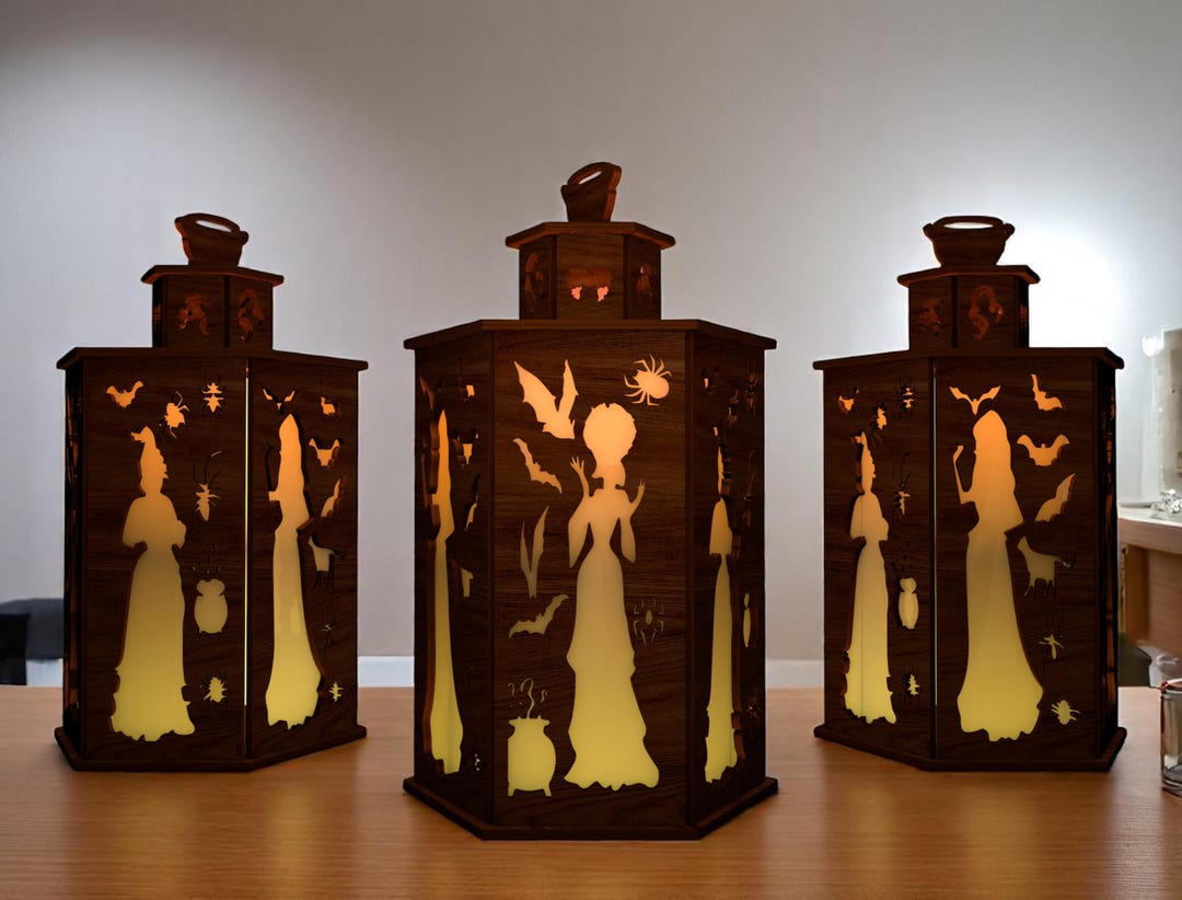DIY Halloween Witch Lantern | Spooky Wooden Glow Lamp (unassembled) - Etsy
